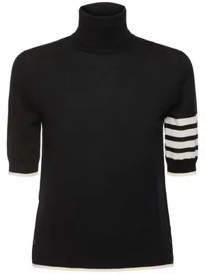 Thom Browne Wool Knit Short Sleeve T-neck Sweater - Black