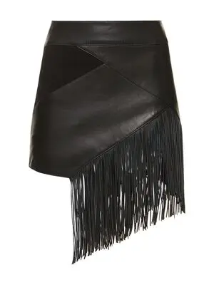 Roberto Cavalli ROBERTO CAVALLI Fringed Mini Leather Skirt - Black