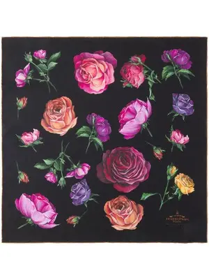 Prada Rose-print Silk Twill Scarf - Black