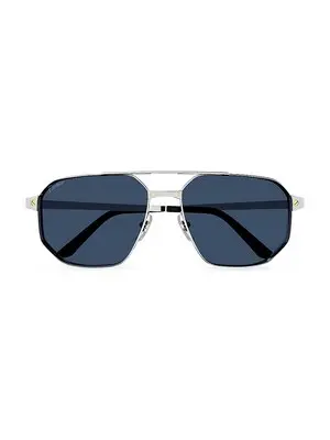 Cartier Santos Classic 60mm Navigator Sunglasses - Silver Blue