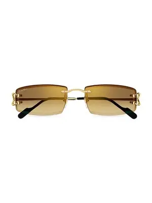 Cartier C Decor 56mm Rectangular Sunglasses Gold Amber