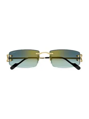 Cartier C Decor 56mm Rectangular Sunglasses Gold Blue Gradient