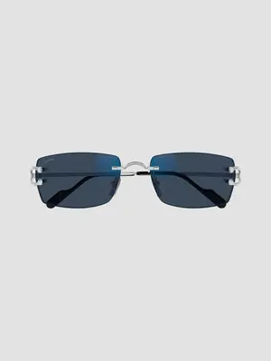 Cartier C Decor 56mm Rectangular Sunglasses - Silver Blue