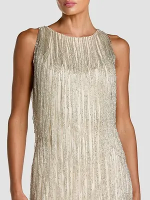 Mac Duggal Beaded Fringe Body-con Minidress - Beige Silver