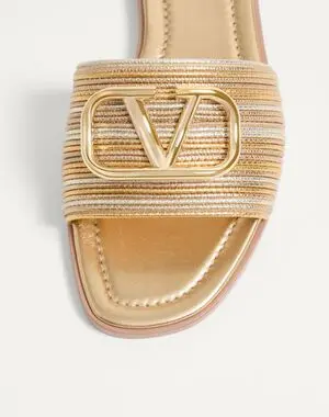 Valentino Garavani Vlogo Signature Metallic Leather Slides - Gold