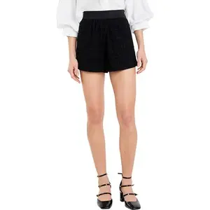 English Factory Floral Embroidered Cotton Shorts - Black