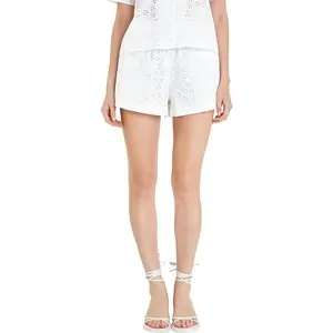 English Factory Floral Embroidered Cotton Shorts - White