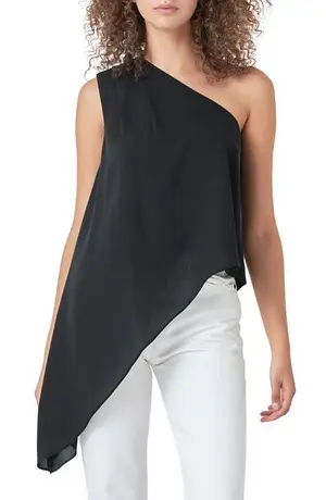 Endless Rose Asymmetric One-shoulder Top - Black