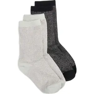 HIGH HEEL JUNGLE Assorted Metallic Crew Socks 2-pack - Black/ Silver