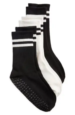 HIGH HEEL JUNGLE 3-pack Varsity Grip Crew Socks - Black, Black, White