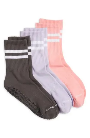 HIGH HEEL JUNGLE 3-pack Varsity Grip Crew Socks - Pink/purple/charcoal