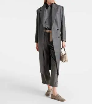 Brunello Cucinelli Pleated Cotton Straight Trousers - Grey