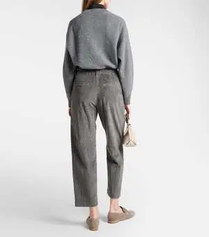 Brunello Cucinelli Pleated Cotton Straight Trousers - Grey