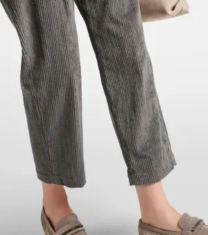 Brunello Cucinelli Pleated Cotton Straight Trousers - Grey