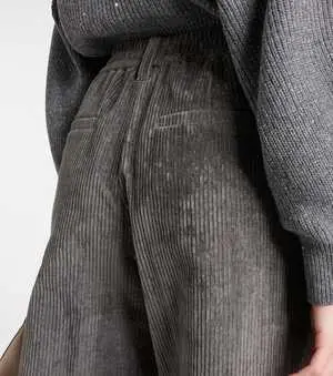Brunello Cucinelli Pleated Cotton Straight Trousers - Grey