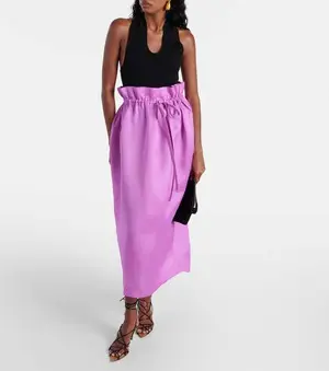 Khaite Ember Silk Gazar Midi Skirt - Pink