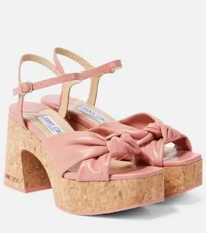 JIMMY CHOO Heloise 95 Leather Platform Sandals - Pink