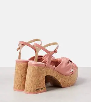 JIMMY CHOO Heloise 95 Leather Platform Sandals - Pink