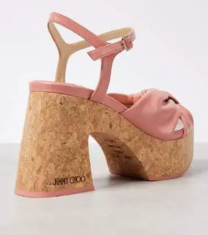 JIMMY CHOO Heloise 95 Leather Platform Sandals - Pink