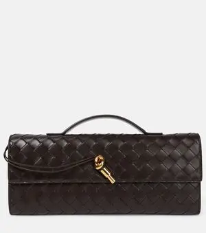 Bottega Veneta Andiamo Intrecciato Leather Clutch - Brown