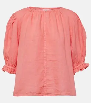 Velvet By Graham & Spencer Puff-sleeve Linen Top