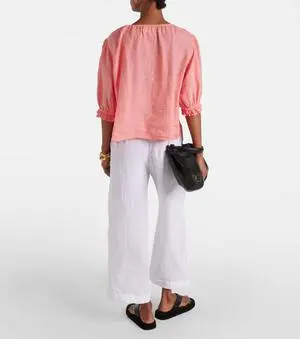 Velvet By Graham & Spencer Puff-sleeve Linen Top