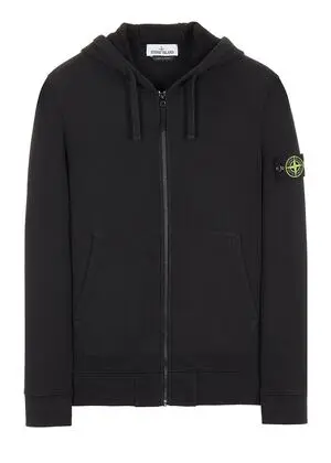 Stone Island 64220 Brushed Cotton Fleece Zip Up Hooded Sweatshirt - Black