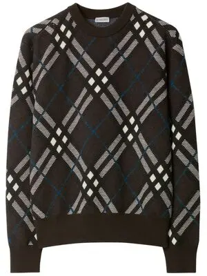 Burberry Plaid-check Wool-blend Sweatshirt - Brown