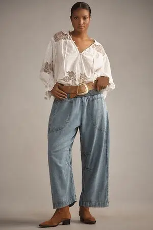 PILCRO Reese Barrel Leg Pull-on Pants - Medium Denim