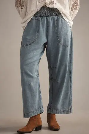 PILCRO Reese Barrel Leg Pull-on Pants - Medium Denim