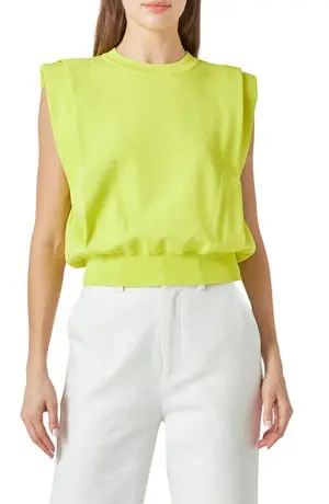 Endless Rose Power Shoulder Sleeveless Blouson Top - Neon Yellow