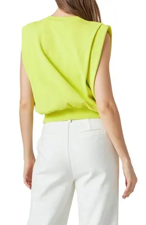 Endless Rose Power Shoulder Sleeveless Blouson Top - Neon Yellow