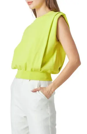 Endless Rose Power Shoulder Sleeveless Blouson Top - Neon Yellow