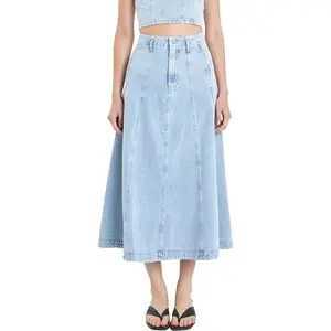GREY LAB Denim A-line Midi Skirt