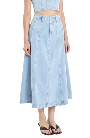 GREY LAB Denim A-line Midi Skirt