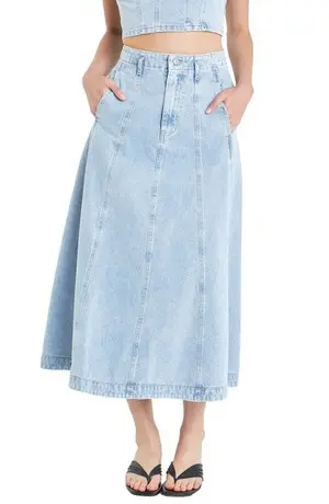 GREY LAB Denim A-line Midi Skirt