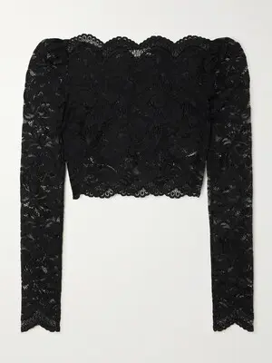 Rabanne Cropped Scalloped Stretch-lace Top - Black