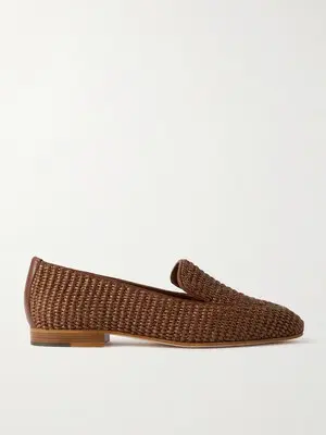 Manolo Blahnik Pitakara Raffia Loafers Brown