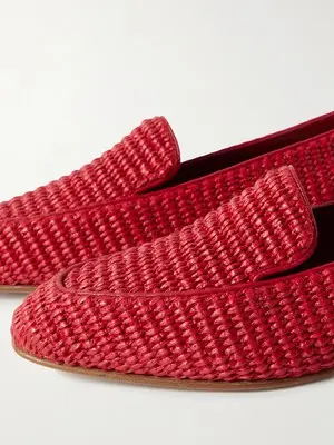 Manolo Blahnik Pitakara Raffia Loafers - Red
