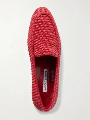 Manolo Blahnik Pitakara Raffia Loafers - Red