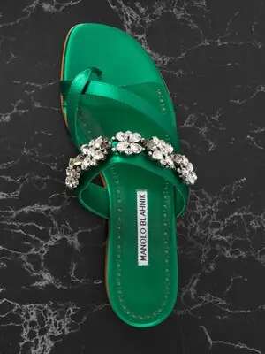 Manolo Blahnik Perlusa Crystal-embellished Sandals - Green