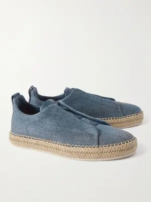 Zegna Triple Stitch™ Leather-trimmed Canvas Slip-on Sneakers - Blue