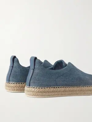 Zegna Triple Stitch™ Leather-trimmed Canvas Slip-on Sneakers - Blue