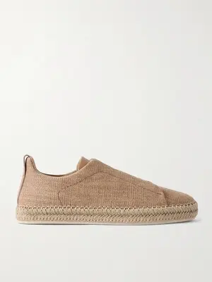 Zegna Triple Stitch™ Leather-trimmed Slip-on Sneakers - Brown