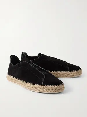 Zegna Triple Stitch™ Leather-trimmed Suede Slip-on Sneakers - Black