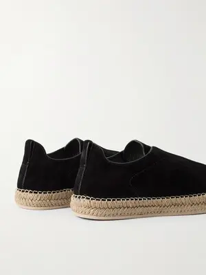 Zegna Triple Stitch™ Leather-trimmed Suede Slip-on Sneakers - Black