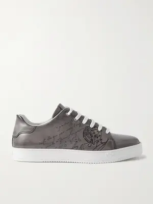 Berluti Playtime Scritto Venezia Leather Sneakers - Gray
