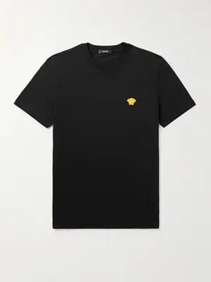 Versace Slim-fit Logo-embroidered Cotton-jersey T-shirt - Black