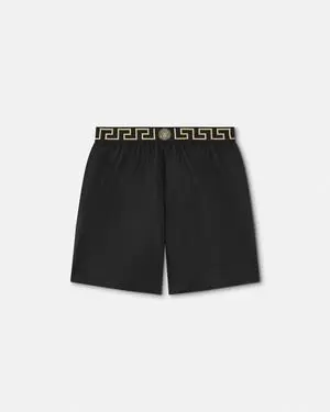 Versace Boardshorts With Greca Border And Medusa Motif - Black