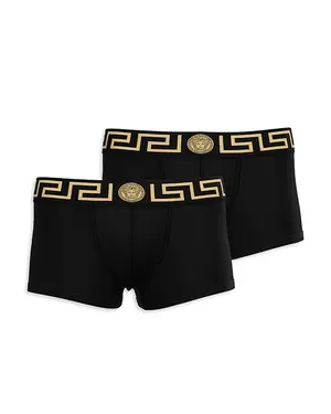 Versace Topeka Cotton Bi Stretch Low Rise Logo Trunks, Pack Of 2 - Black Gold